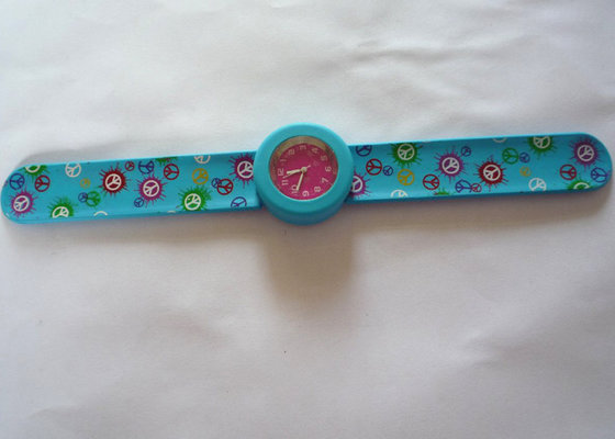 4-Color Printing Blue Slap Silicon Gel Wristband Watches round case 3.6cm(S) 4.4cm(L)