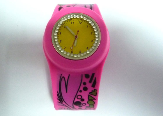 OEM Four Printing Color Rhinestone Slap Silicone wristband Watches for Youth