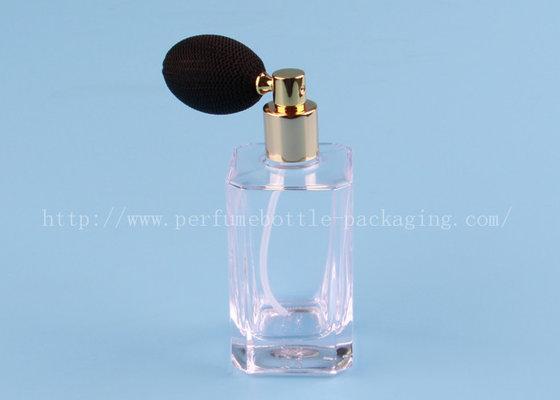 Square Fillet Glass Perfume Bottle Packaging With Balloon Sprayer Pump
