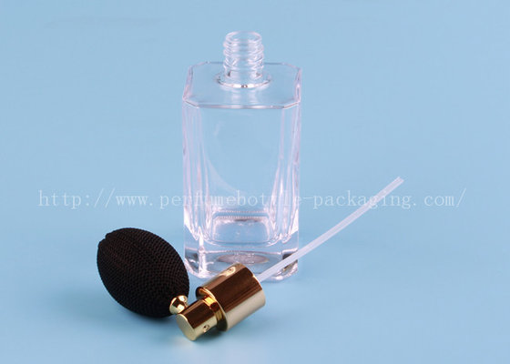 Square Fillet Glass Perfume Bottle Packaging With Balloon Sprayer Pump