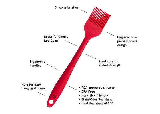 Outdoor Silicone Kitchen Tools , BPA Free Silicone Basting Brush Red color