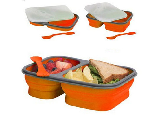 Microwave Oven Folded Silicone Lunch Box Containers With Compartments , Reusable