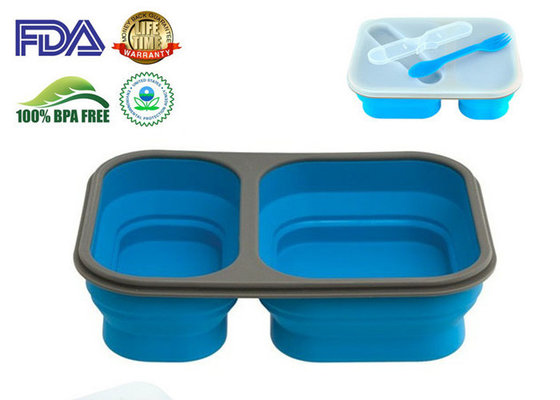 Microwave Oven Folded Silicone Lunch Box Containers With Compartments , Reusable