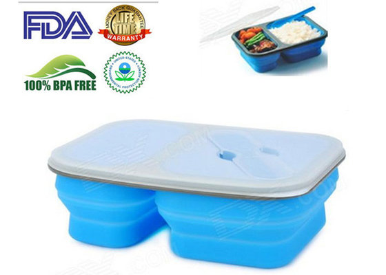 Microwave Oven Folded Silicone Lunch Box Containers With Compartments , Reusable