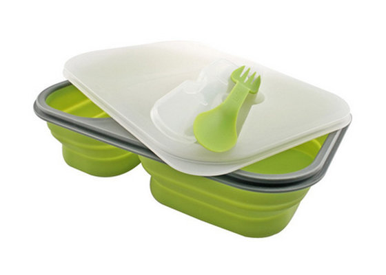 Microwave Oven Folded Silicone Lunch Box Containers With Compartments , Reusable