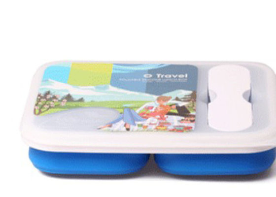 OEM Healthy Durable Silicone Lunch Box Collapsible With Fork And Spoon