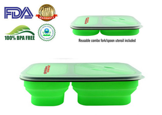 Eco- Friendly Green Collapsible Silicone Food Containers , Dishwasher Safe Lunch Box