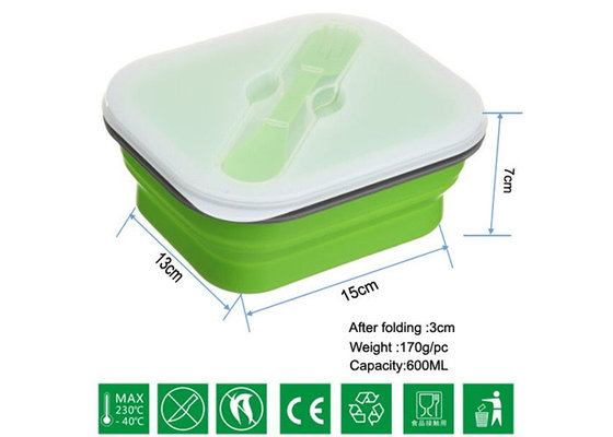 Non - Toxic Green Silicone Lunch Containers For Storage Square or Rectangle Shaped