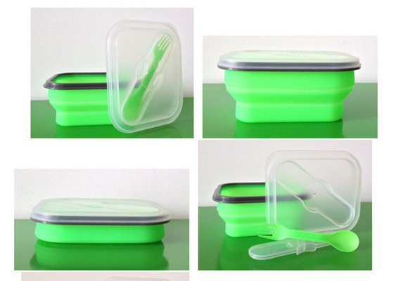 Non - Toxic Green Silicone Lunch Containers For Storage Square or Rectangle Shaped