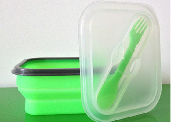 Non - Toxic Green Silicone Lunch Containers For Storage Square or Rectangle Shaped
