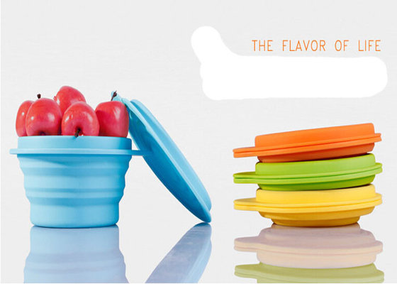 Customized  Green Pink color collapsible silicone mixing bowl with lid for outside