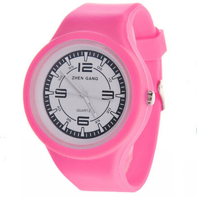 Round Diamond Jelly Sport Watch Pink Women Quartz Analog Silicond Strap