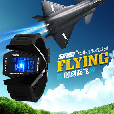 Kids Plane LCD Digital Watch EL Backlight 30M Waterproof Multifunctional Sport Watches Accepted Samples
