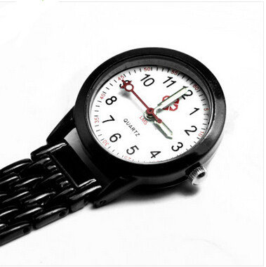 Fancy Black Stainess Steel Quartz Nurse Fob Watch / Gel With logo Print