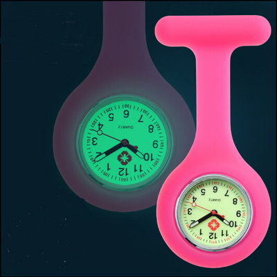 Yellow Silicone Nurse Fob Watch with Removeable Cover , Glow In The Dark Fob Watch