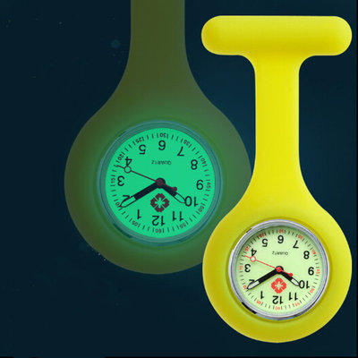 Yellow Silicone Nurse Fob Watch with Removeable Cover , Glow In The Dark Fob Watch