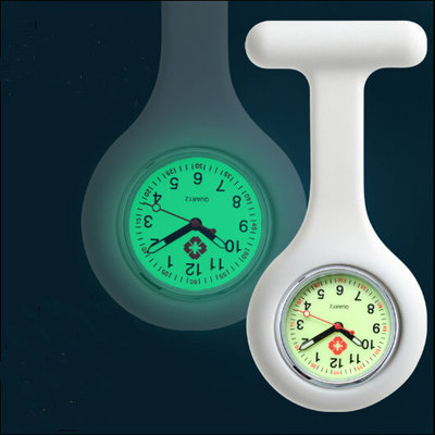 Yellow Silicone Nurse Fob Watch with Removeable Cover , Glow In The Dark Fob Watch