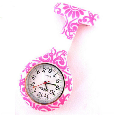 Small Personalized Medical Nurses Fob Watch Silicone In Foral Whirls Print