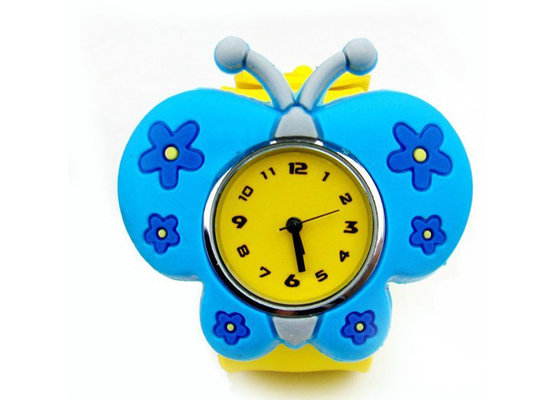 Blue Butterflyer Silicon Slap Bracelet Wrist Watches With Embossed Watch
