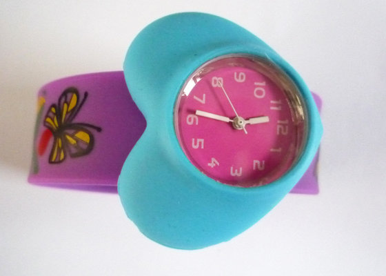 Heart case purple bands slap bracelet watch with precise quartz movement for teenage