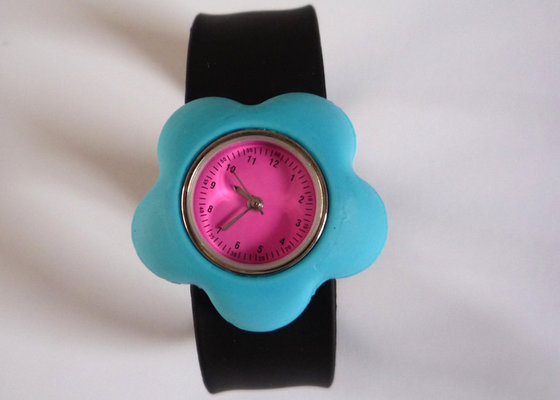 Flower shape slap watch silicon slap bracelet watch with silk printed logo 3ATM