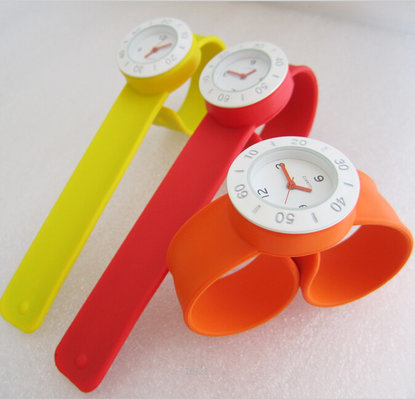 White Face Kids Rubber Band Watches , Candy Colours Slap Bracelet Watch
