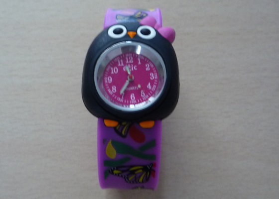 Water Resistant 3ATM Purple Butterfly Band Penguin Case Slap Bracelet Watch