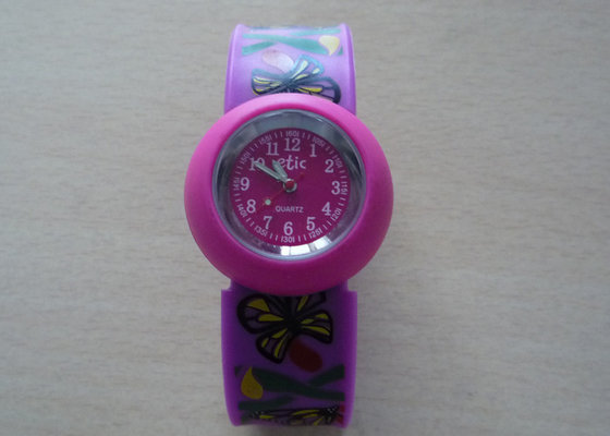 1 ATM Purple Butterfly Band Round Case Silicone Slap Bracelet Watch 280*30*2mm