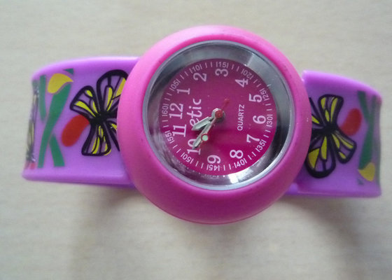 1 ATM Purple Butterfly Band Round Case Silicone Slap Bracelet Watch 280*30*2mm