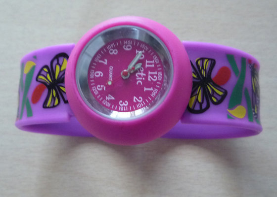 1 ATM Purple Butterfly Band Round Case Silicone Slap Bracelet Watch 280*30*2mm