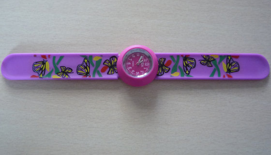 1 ATM Purple Butterfly Band Round Case Silicone Slap Bracelet Watch 280*30*2mm
