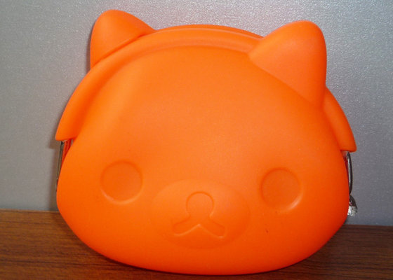 Eco friendly mixed silicone orange little cat head silicone coin purse wallets for kids