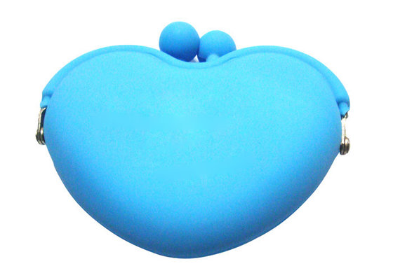 Latest Blue Heart Shape Silicone Coin Purse / Candy Gift Bag Coin Purse Wallets
