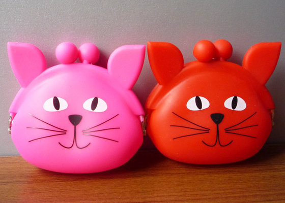 Red Cat Silicone Coin Purse , Money Wallet 95 * 85 * 45mm