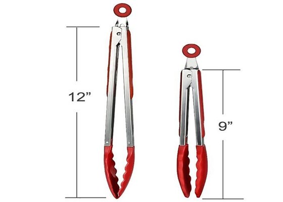 Heat-resistant 9" 12 Inch Silicone Locking Tongs For Microwave Oven , Stainless Steel