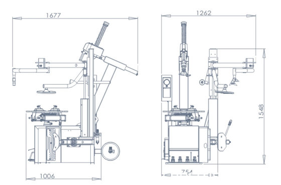 Tilting column pneumatic tire changer with helper arm