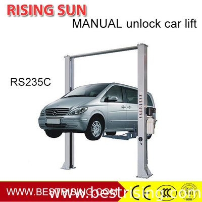 Overhead design 2 post garage car lift for workshop with manual release