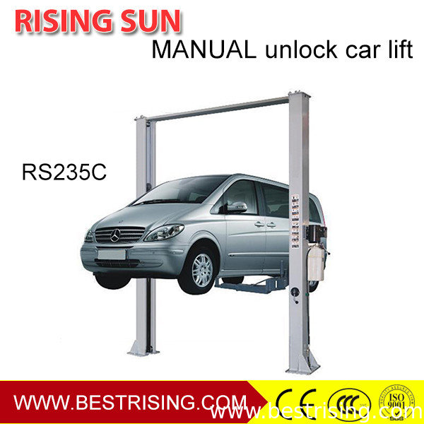 Overhead design 2 post garage car lift for workshop with manual release