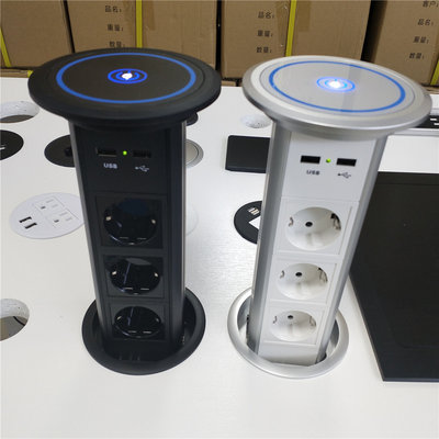 Intelligent lifting pop up desktop socket with wireless charger / Smart Motorized pop up socket modern kitchen power gro supplier