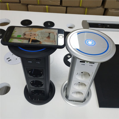 Intelligent lifting pop up desktop socket with wireless charger / Smart Motorized pop up socket modern kitchen power gro supplier