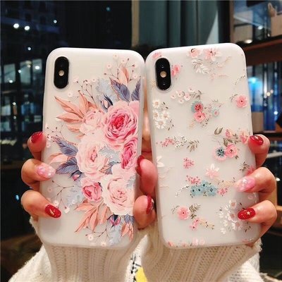 Embossed Design painting phone case For iPhone X 8 Plus 7 Plus Soft Silicone Pattern Print Hand Feel Flower Case Cover supplier