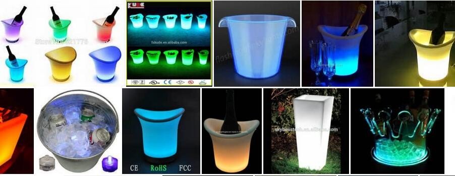 Green Power Led Ice Buckets Built-in Solor Cell transfer Sunshine to Battery power Colorfu