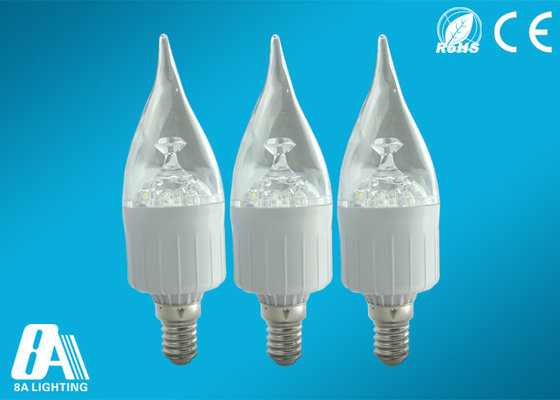 3W E14 LED Candle Bulbs Transparent Cover White 300lm 180° Beam Angle
