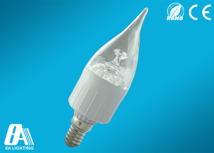 3W E14 LED Candle Bulbs Transparent Cover White 300lm 180° Beam Angle