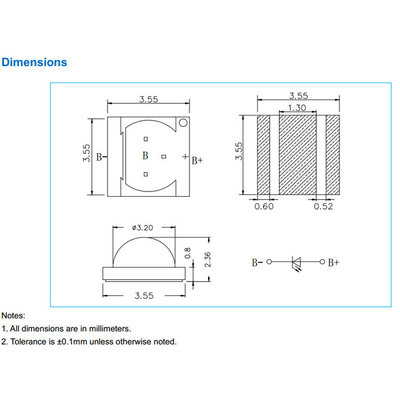3W SMD LED Chip 3535 460nm-465nm LEDs Ceramic Lamp Beads With Aluminum Nitride Sustrate Package