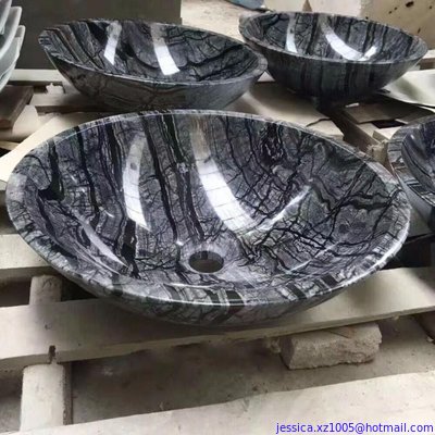 Cheap Good Quality  Black Wood Vein Marble Wash Basin Natural Stone wash basin