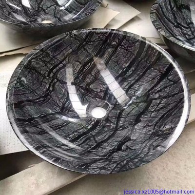 Cheap Good Quality  Black Wood Vein Marble Wash Basin Natural Stone wash basin