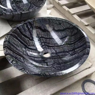Cheap Good Quality  Black Wood Vein Marble Wash Basin Natural Stone wash basin