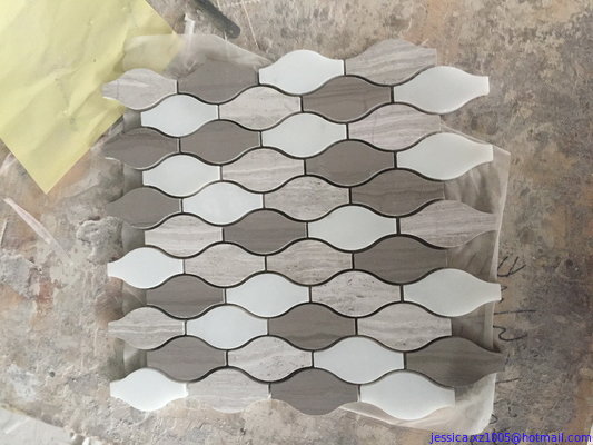 Chinese Wood Light Grain And Athens Gray Marble Grey Floor Mosaic Tile Athens grey marble mosaic tiles for wall