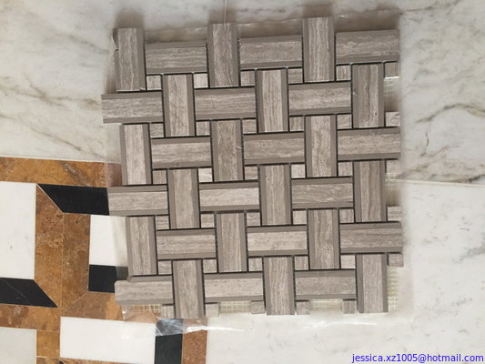 Chinese Wood Light Grain And Athens Gray Marble Grey Floor Mosaic Tile Athens grey marble mosaic tiles for wall